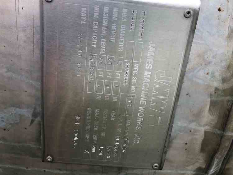 16800 Gal James Machine Works Stainless Steel Tank | 20981 | New Used ...