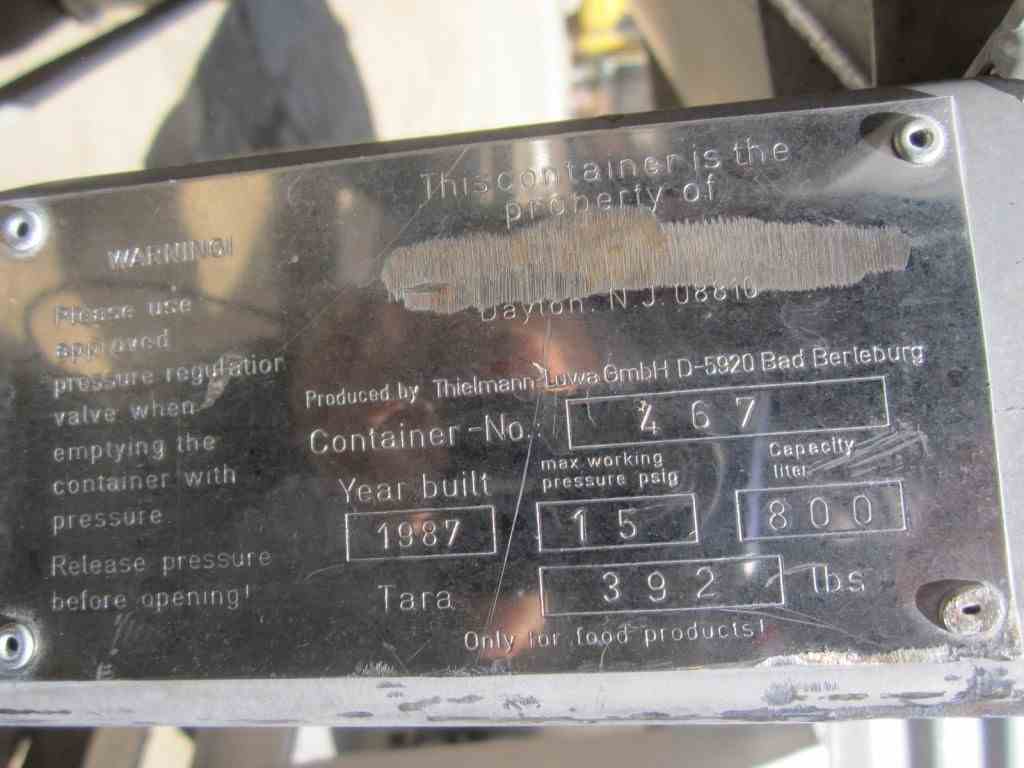 211 Gal Thielmann-Luwa Stainless Steel Tank | 14384 | New Used and ...