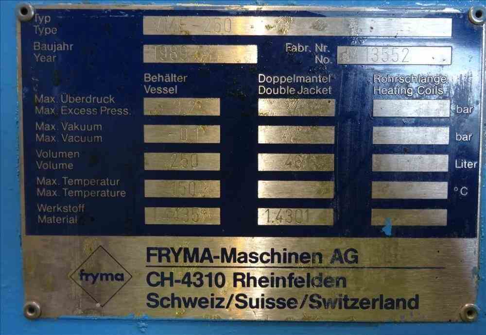 250 Liters Fryma VME-250 Homogenizing Mixer | 14735 | New Used and ...