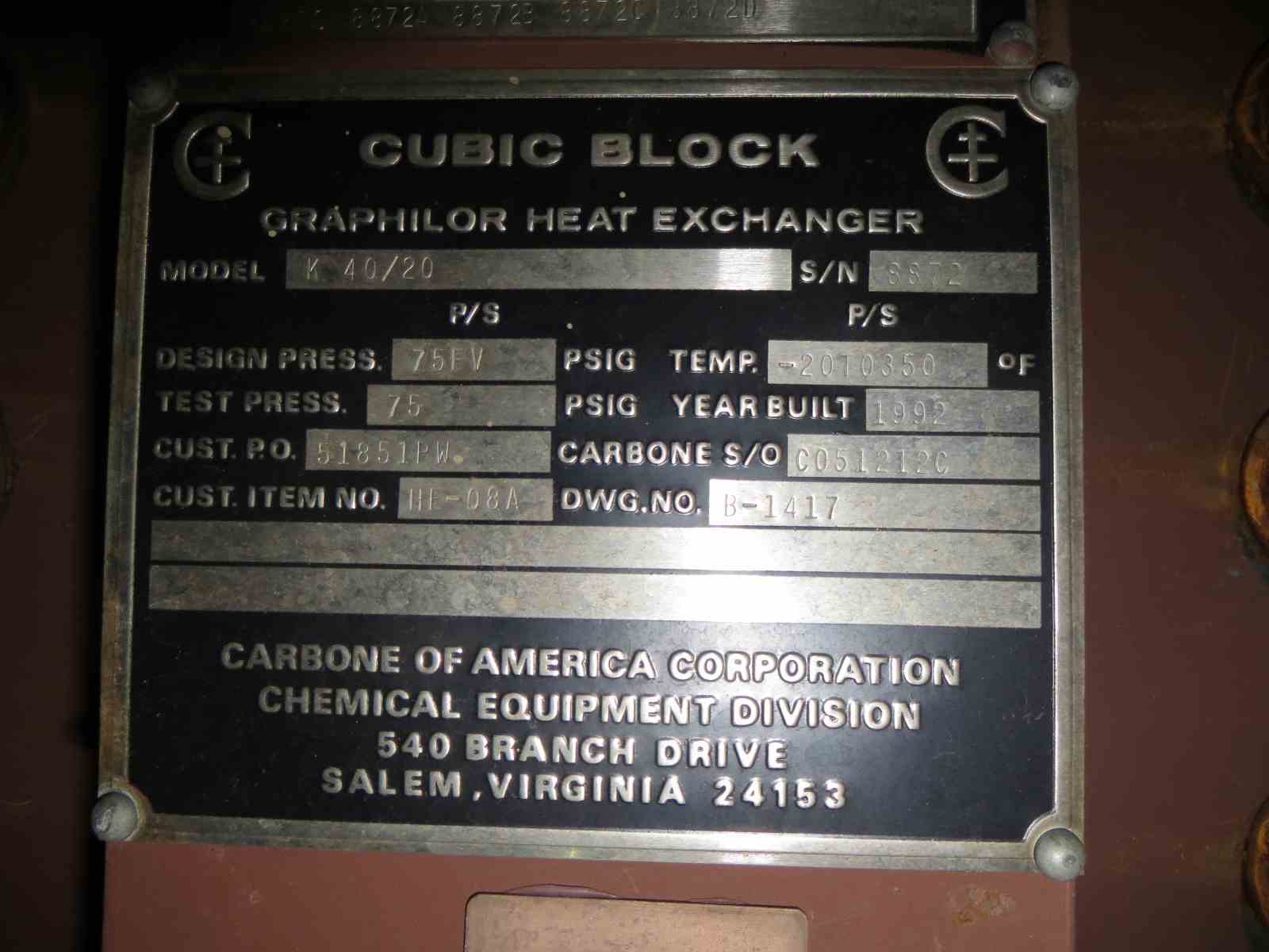 38 Sq Ft Graphilor Graphite Block Type Heat Exchanger | 7310 | New Used ...