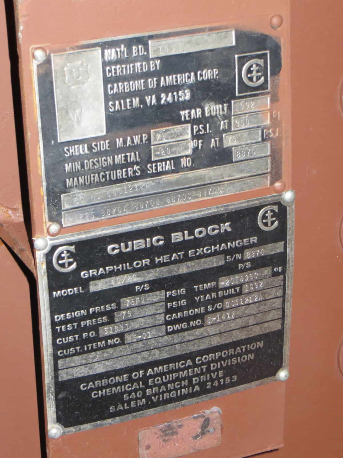 38 Sq Ft Graphilor Graphite Block Type Heat Exchanger | 7313 | New Used ...