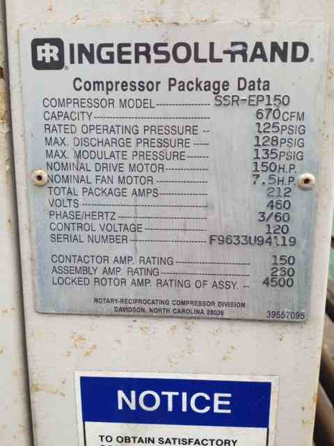 670 CFM Ingersoll Rand SSR Rotary Screw Compressor | 11814 | New Used ...