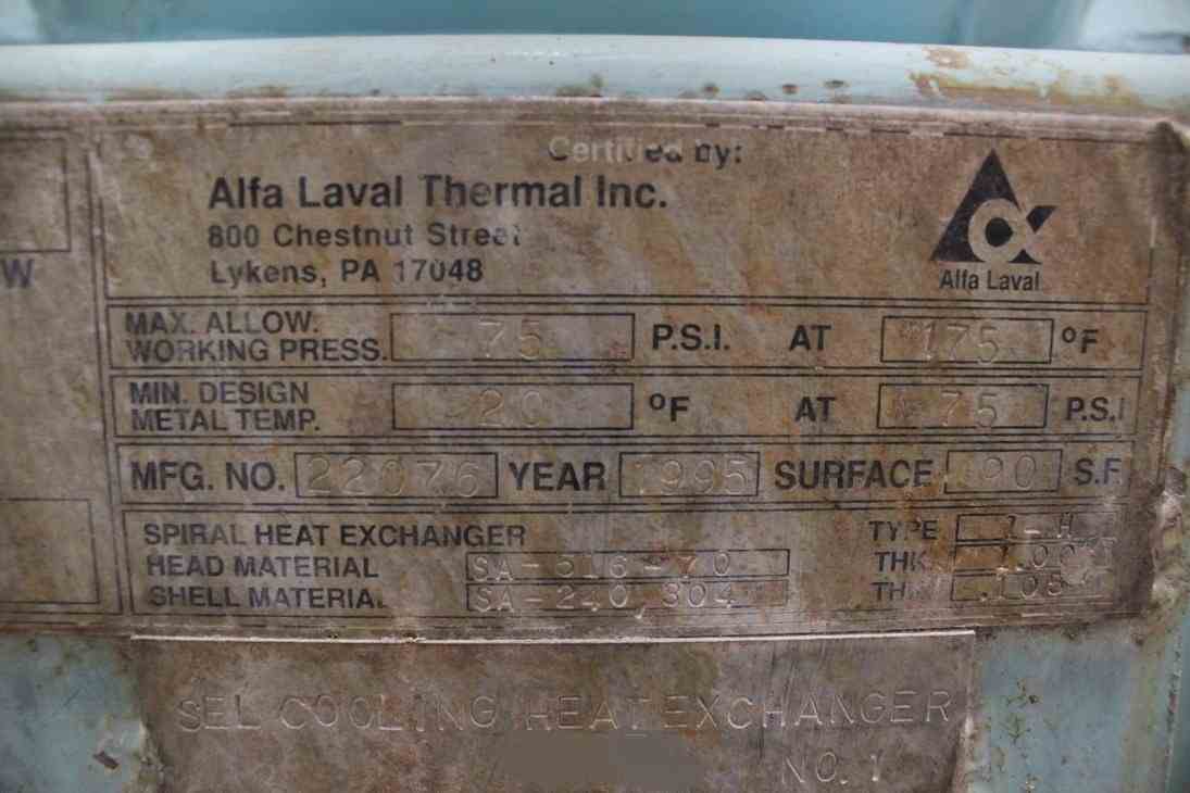 90 Sq Ft Alfa Laval Spiral Heat Exchanger | 7586 | New Used and Surplus ...