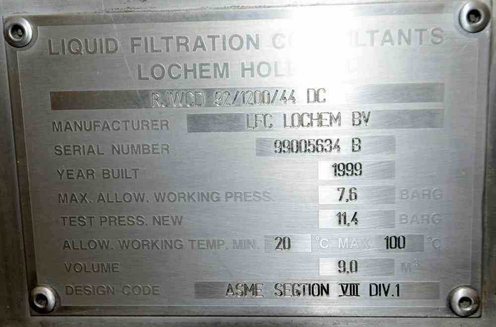 900 Sq Ft LFC Lochem RJWCD 92/1200/44 DC Duplex 2205 SS Pressure Leaf ...