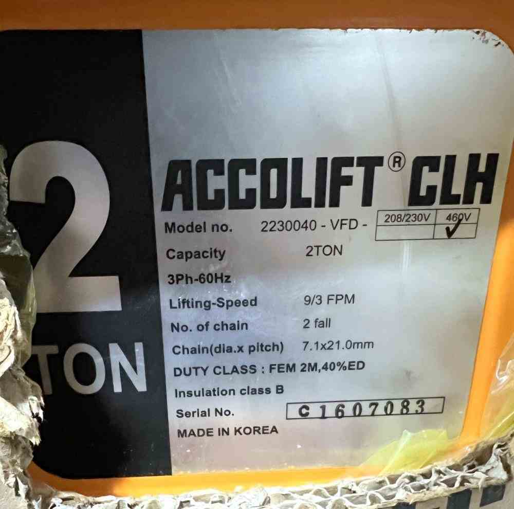 Accolift 4000 LBS Hoist | 19919 | New Used and Surplus Equipment ...