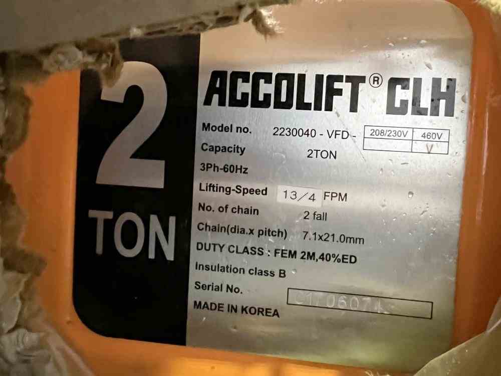 Accolift 4000 LBS Hoist | 19929 | New Used and Surplus Equipment ...