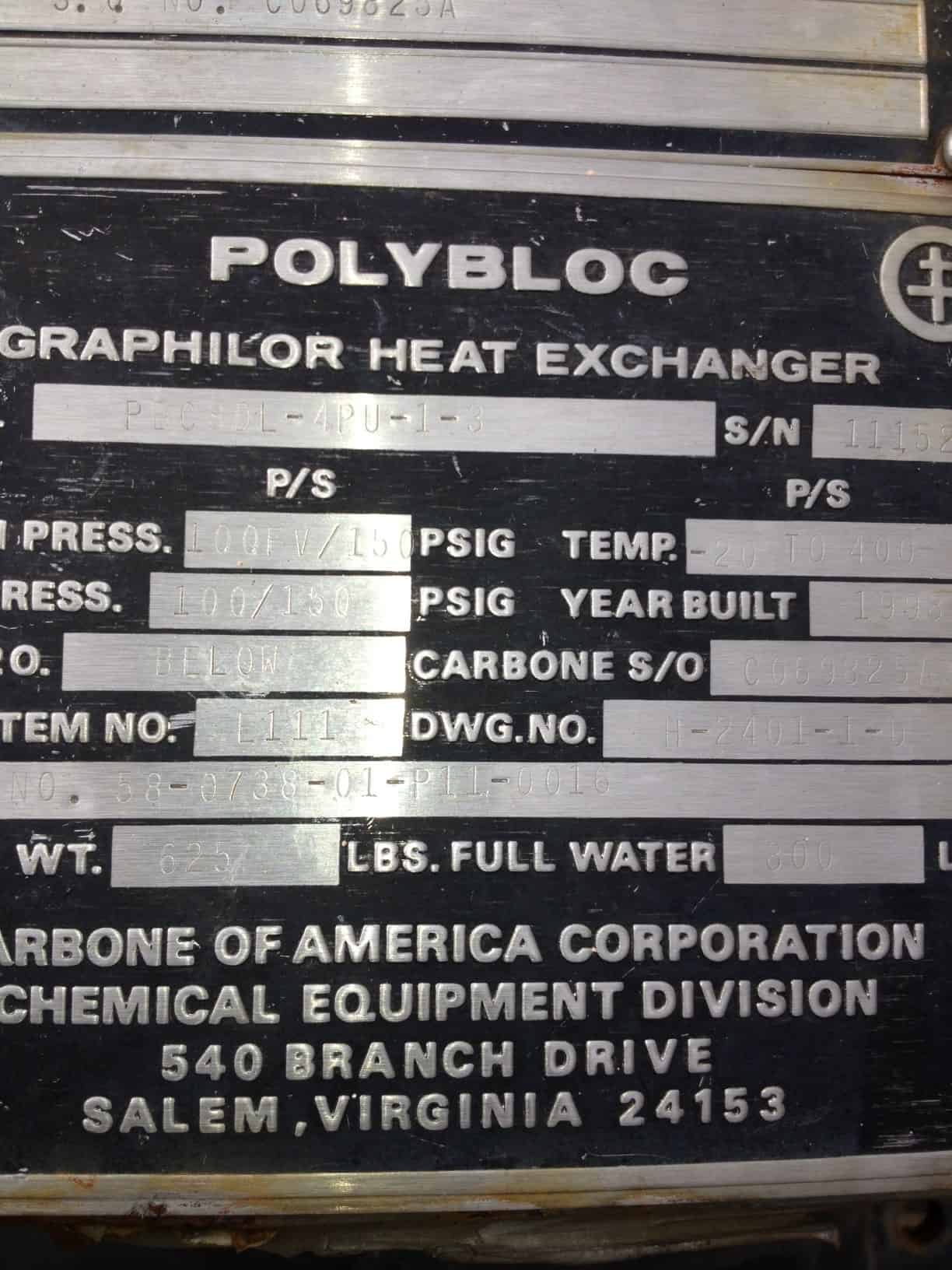90 Sq Ft Carbone Graphite Block Type Heat Exchanger | 8115 | New Used ...